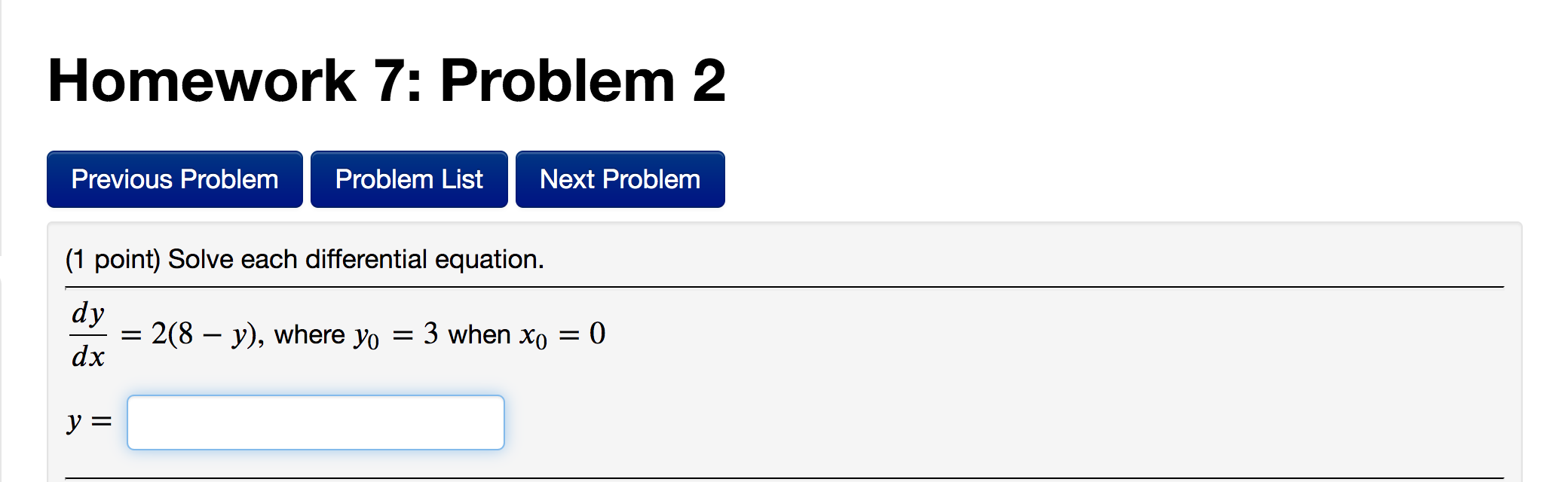 Solved Homework 7 Problem 2 Previous Problem Problem List