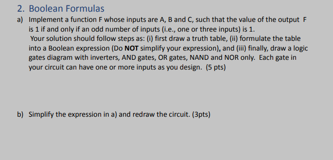 Solved 2 Boolean Formulas A Implement A Function F Whose 2894