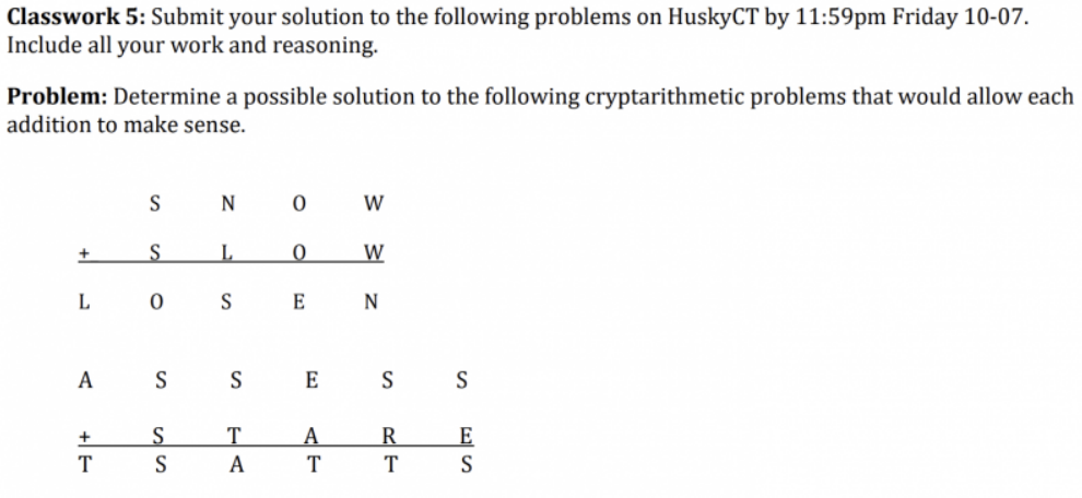 Solved Classwork 5: Submit your solution to the following | Chegg.com