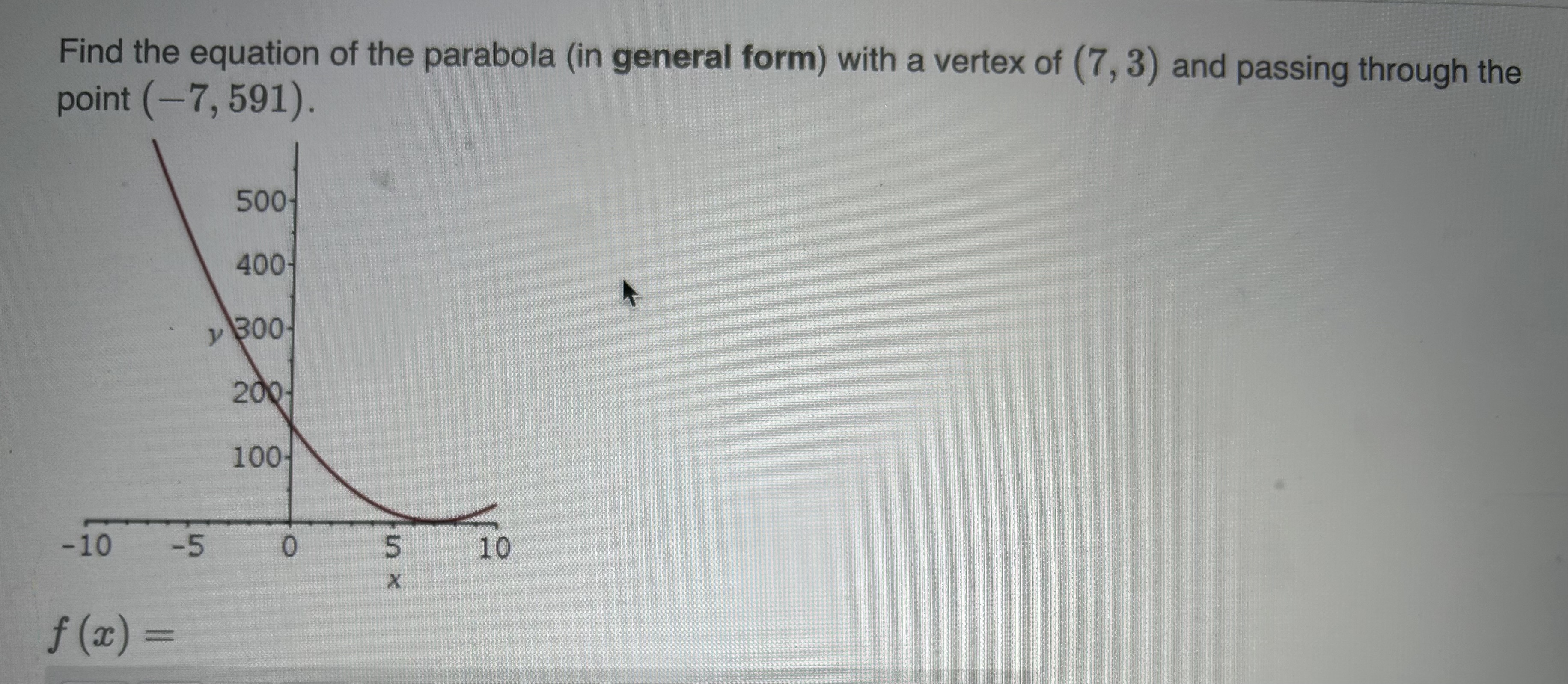 Solved Find the equation of the parabola (in general form) | Chegg.com