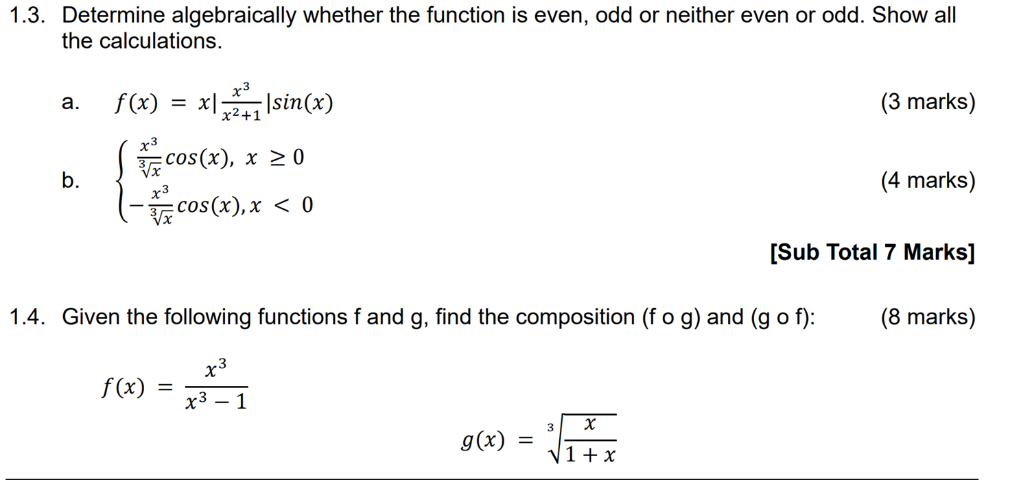 Solved 13 Determine Algebraically Whether The Function Is 4609