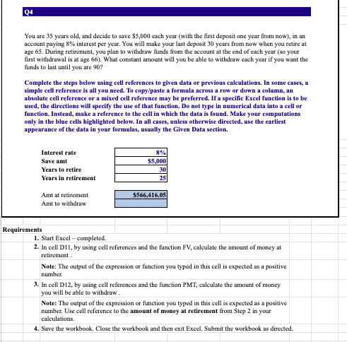 Solved What are the excel formulas to solve this question? I | Chegg.com