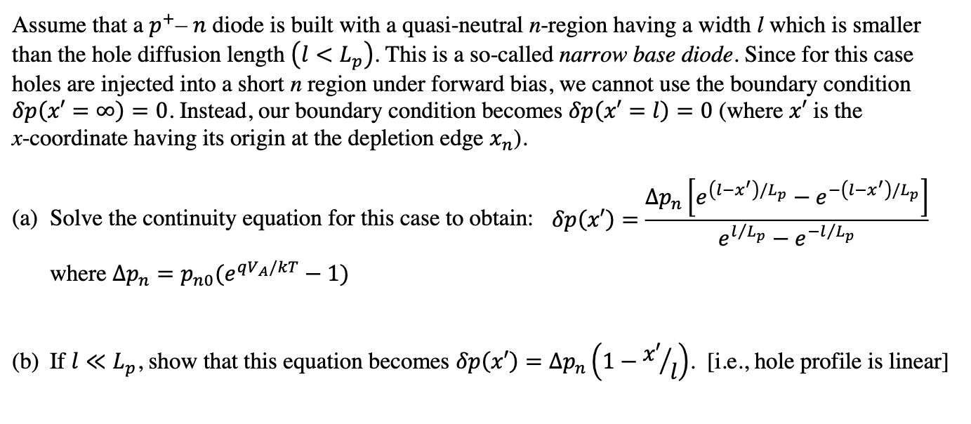 Solved Assume that a p+−n diode is built with a | Chegg.com