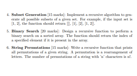 Solved Subset Generation [15 ﻿marks]: Implement a recursive | Chegg.com