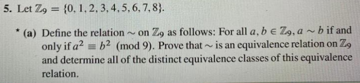 Solved 5. Let \\( \\mathbb{Z}_{9}=\\{0,1,2,3,4,5,6,7,8\\} | Chegg.com