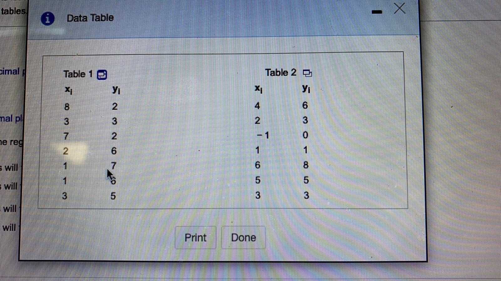 Solved tables i Data Table Simal Table 1 Table 2 g * † a mal | Chegg.com