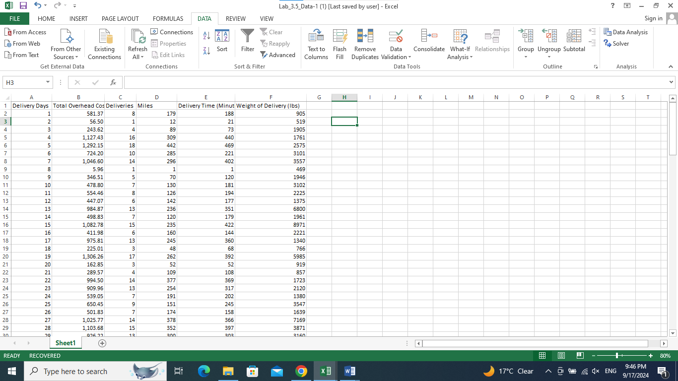 Solved Lab_3.5_Data-1 (1) [Last saved by user] - ﻿Excelfind | Chegg.com