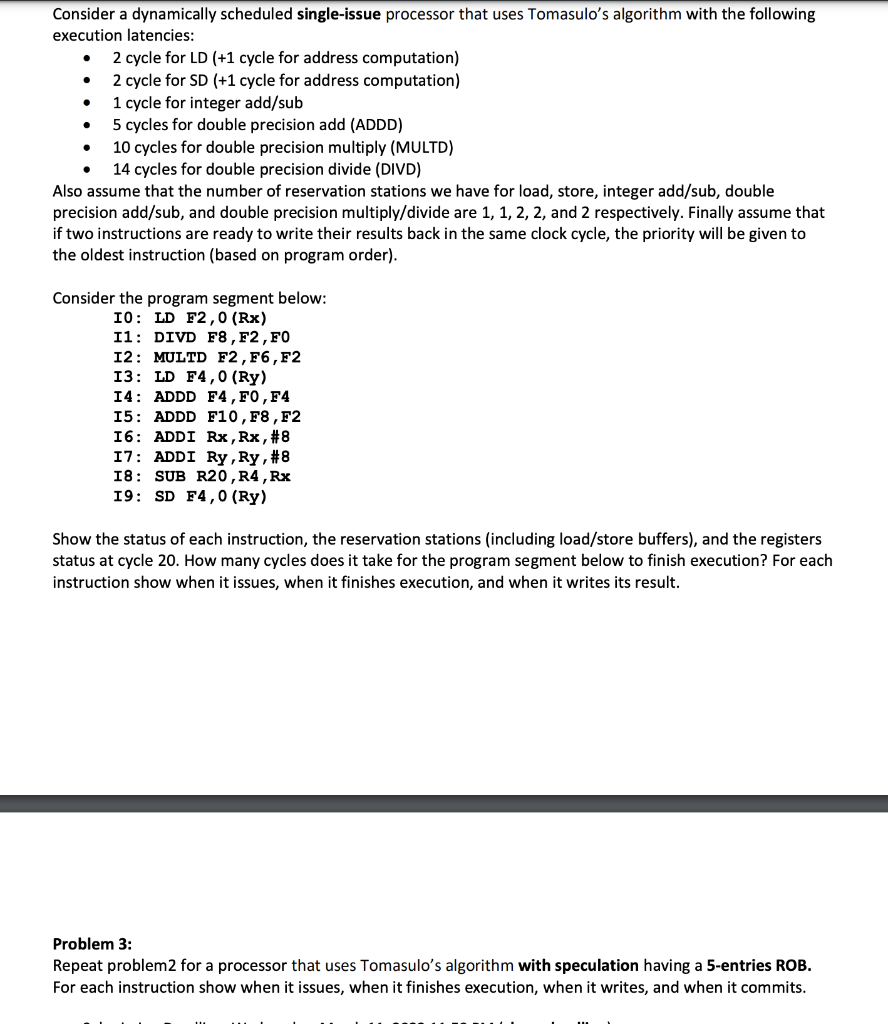 Solved Consider a dynamically scheduled single-issue | Chegg.com