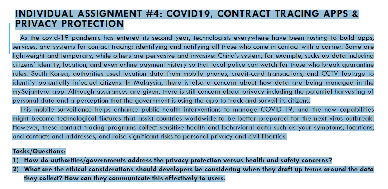 Solved INDIVIDUAL ASSIGNMENT #4: COVID19, CONTRACT TRACING | Chegg.com