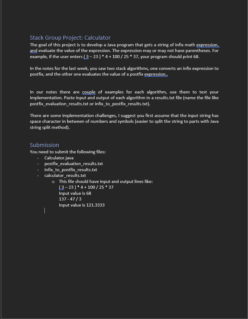 Solved Stack Group Project: Calculator The goal of this | Chegg.com
