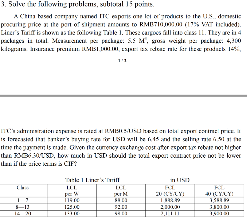 Solved 3. Solve the following problems, subtotal 15 points. | Chegg.com