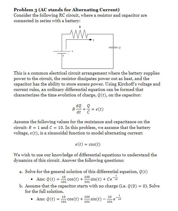 Solved Problem 3 (AC stands for Alternating Current) | Chegg.com