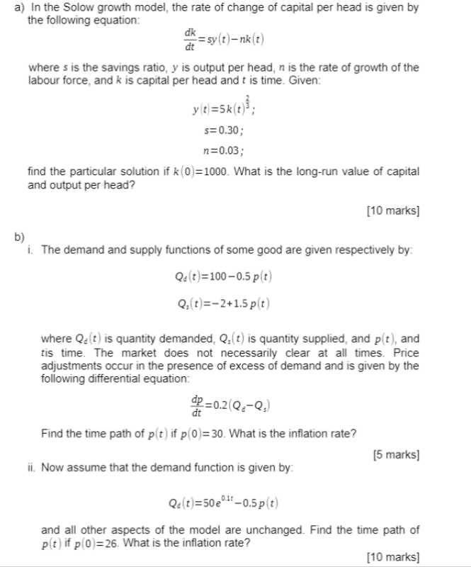 Solved a) ﻿In the Solow growth model, the rate of change of | Chegg.com