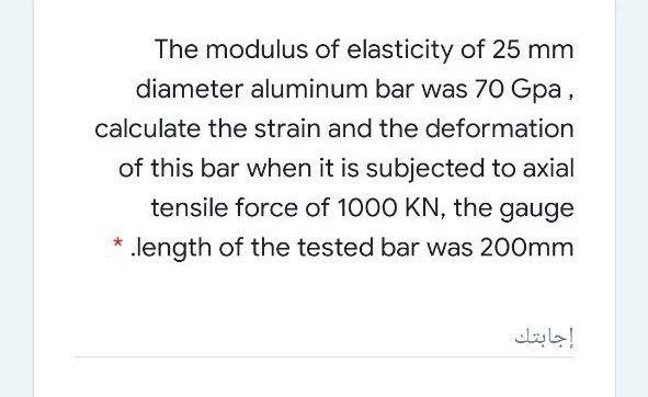 Solved The modulus of elasticity of 25 mm diameter aluminum | Chegg.com