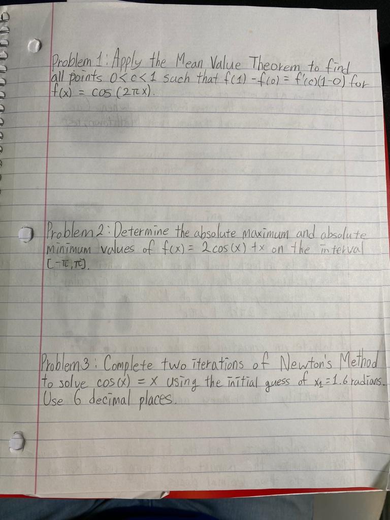 Solved Problem 1: Apply the Mean Value Theorem to find all | Chegg.com