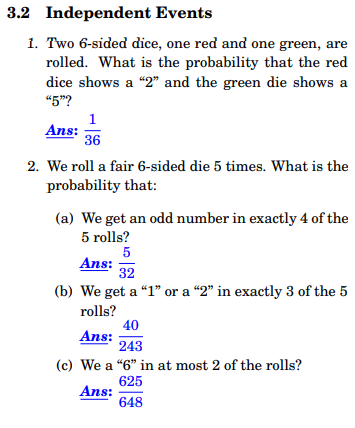 Solved 3.2 Independent Events 1. Two 6-sided dice, one red | Chegg.com