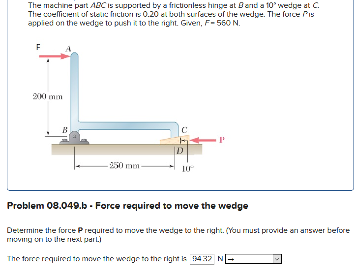 Solved The machine part ABC is supported by a frictionless | Chegg.com