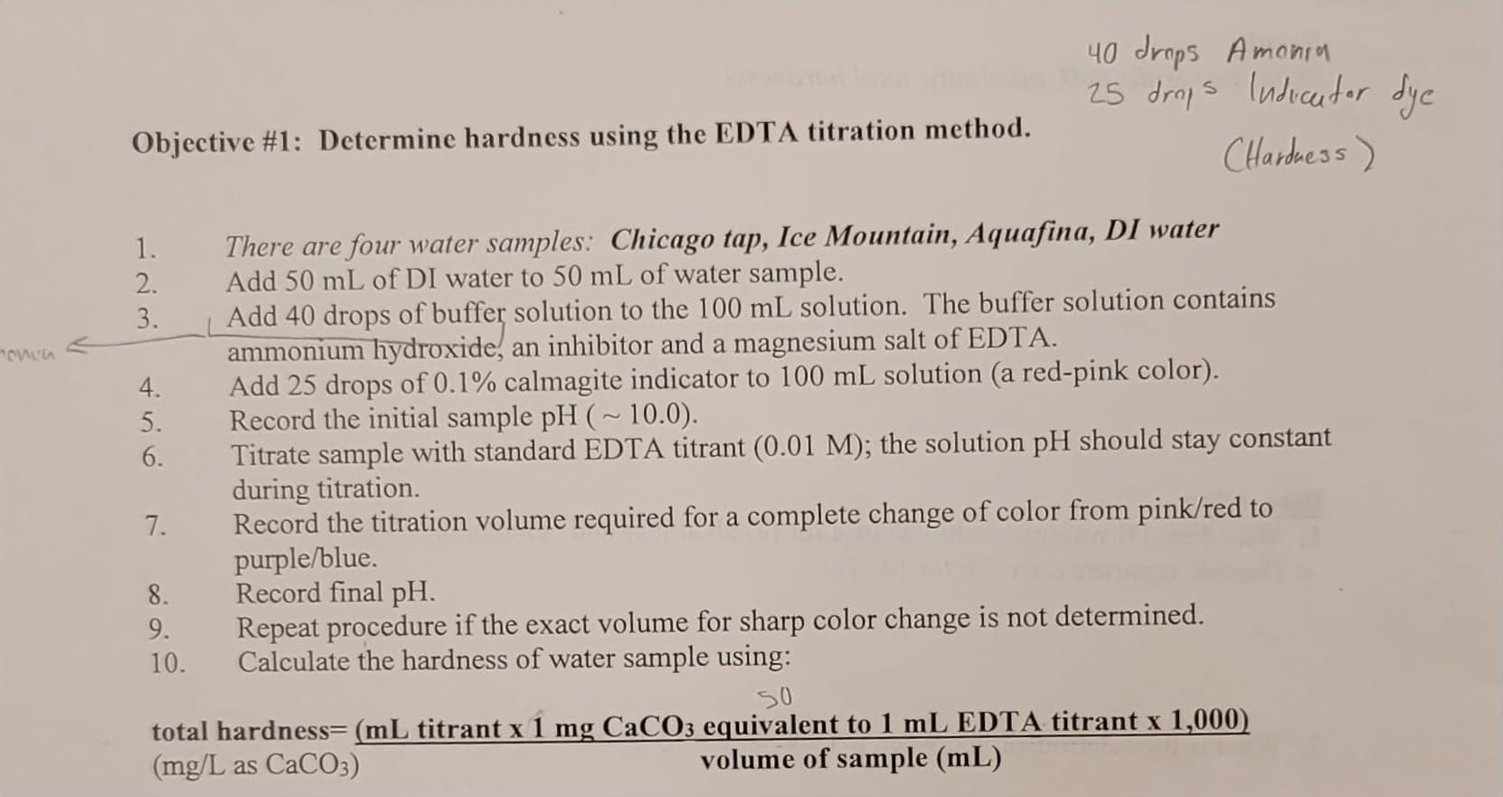 Solved Objective #1: Determine hardness using the EDTA | Chegg.com