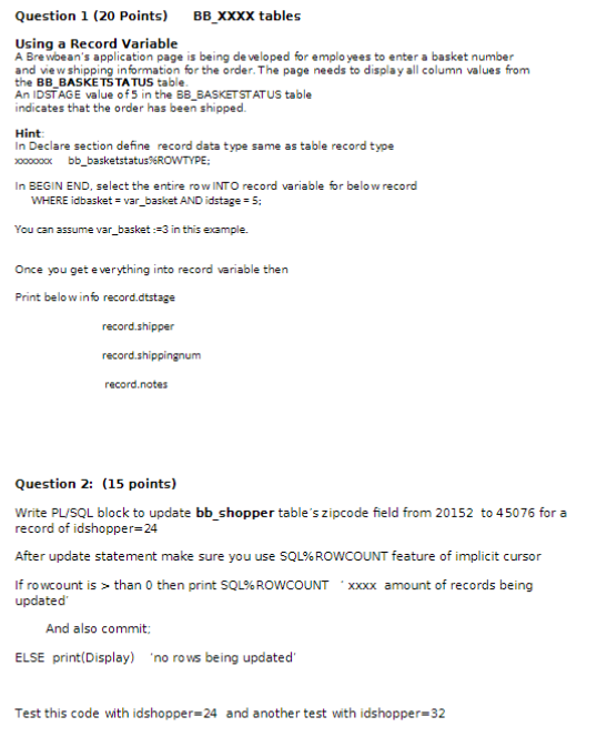Solved Question 3 (20 points) Use Brevbean (BB) database for | Chegg.com
