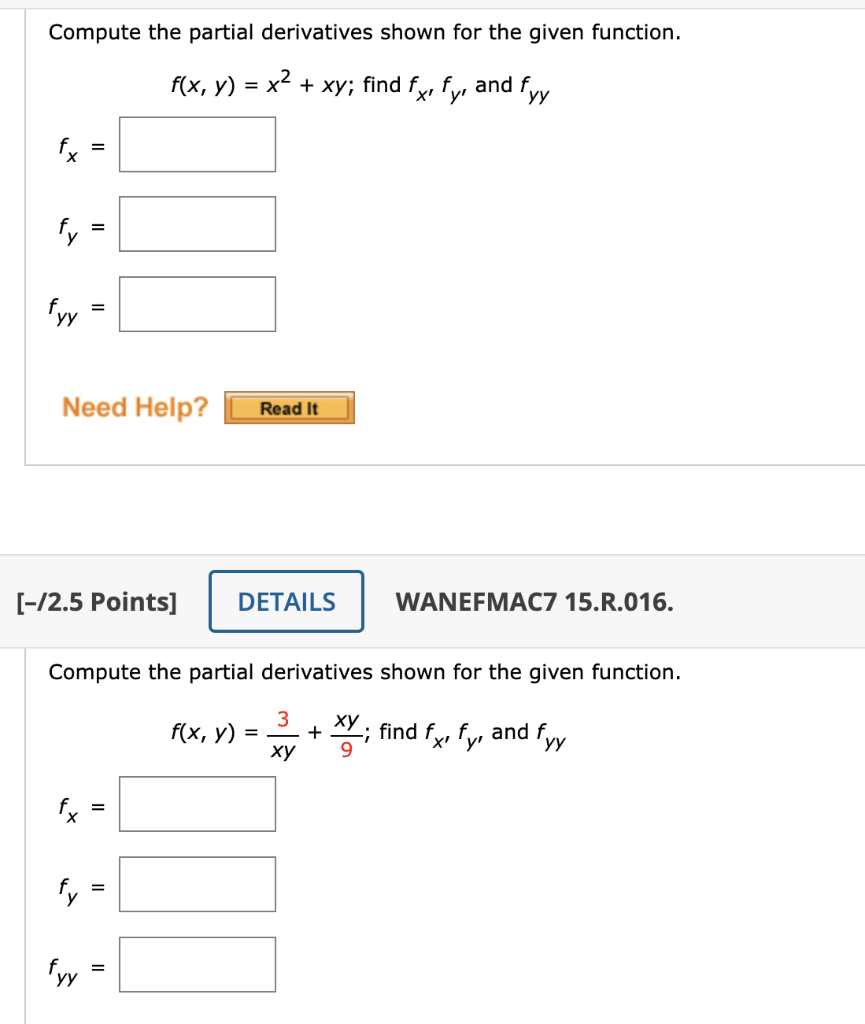 Solved Compute the partial derivatives shown for the given | Chegg.com