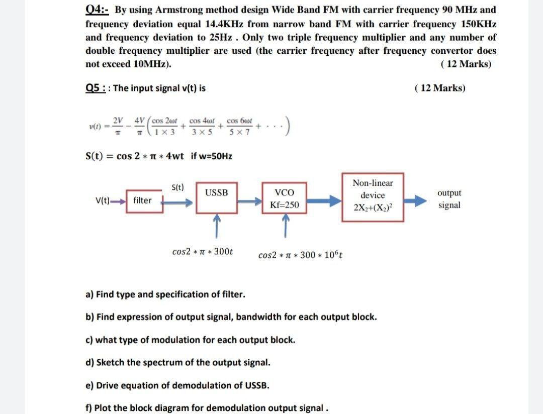 04:- By using Armstrong method design Wide Band FM | Chegg.com