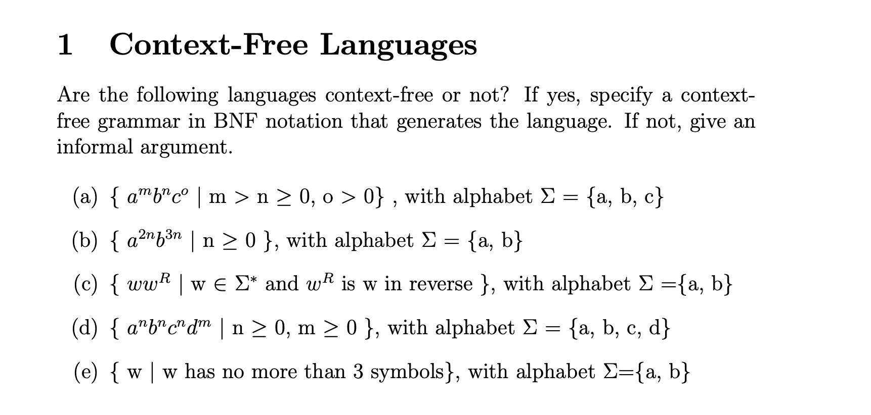 Solved 1 Context-Free Languages Are the following languages | Chegg.com