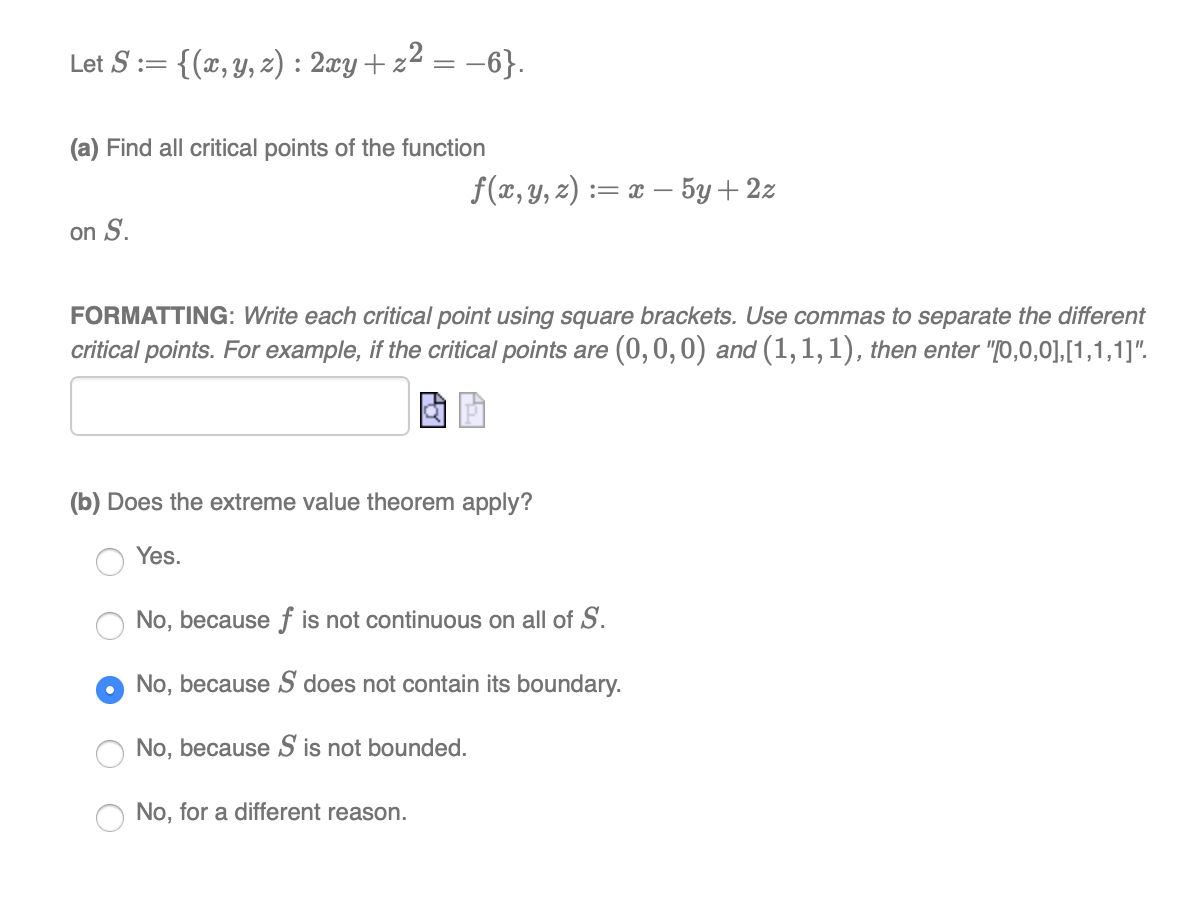 Solved Let S := {(x, y, z) : 2xy +22 = -6}. (a) Find all | Chegg.com