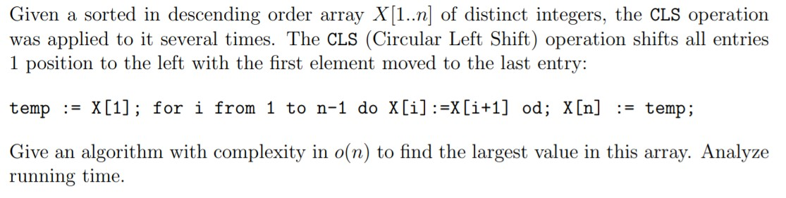 Given a sorted in descending order array X[1..n] of | Chegg.com