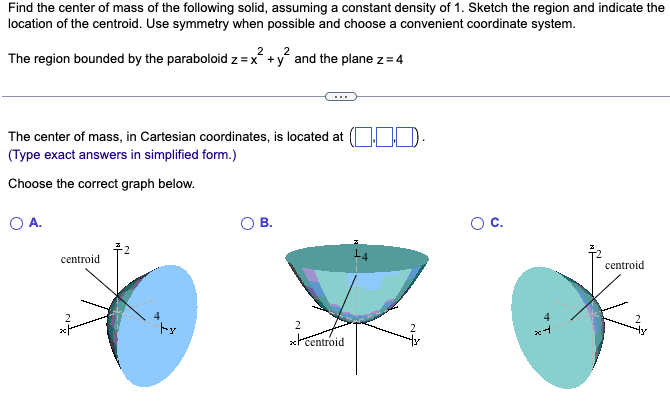 Solved Find the center of mass of the following solid, | Chegg.com
