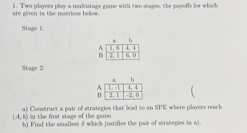 Solved 1. Two players play a multistage game with two | Chegg.com