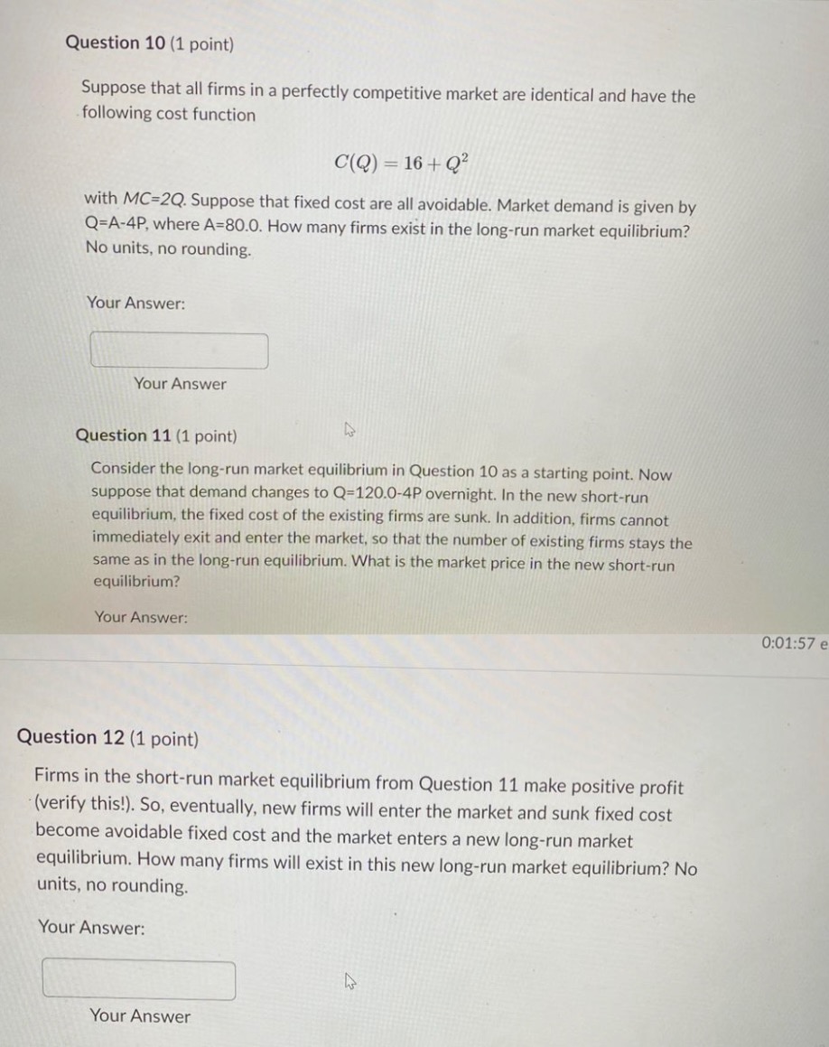 Solved Question 12 (1 ﻿point)Firms in the short-run market | Chegg.com