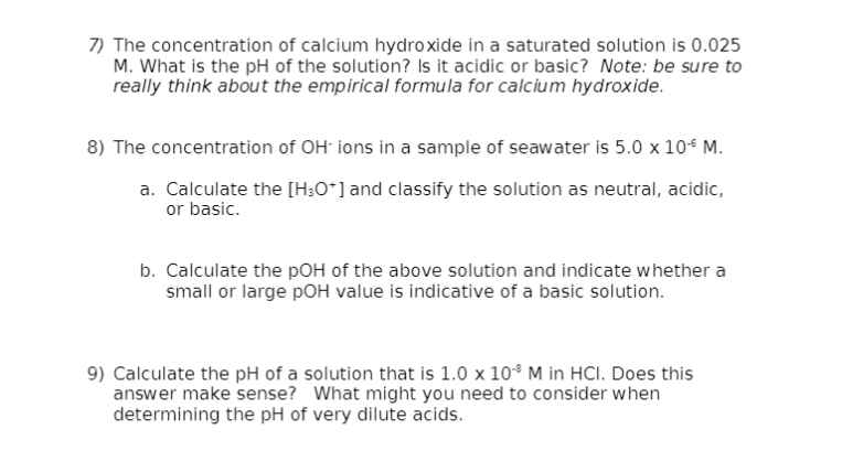 Solved 7) The concentration of calcium hydroxide in a | Chegg.com