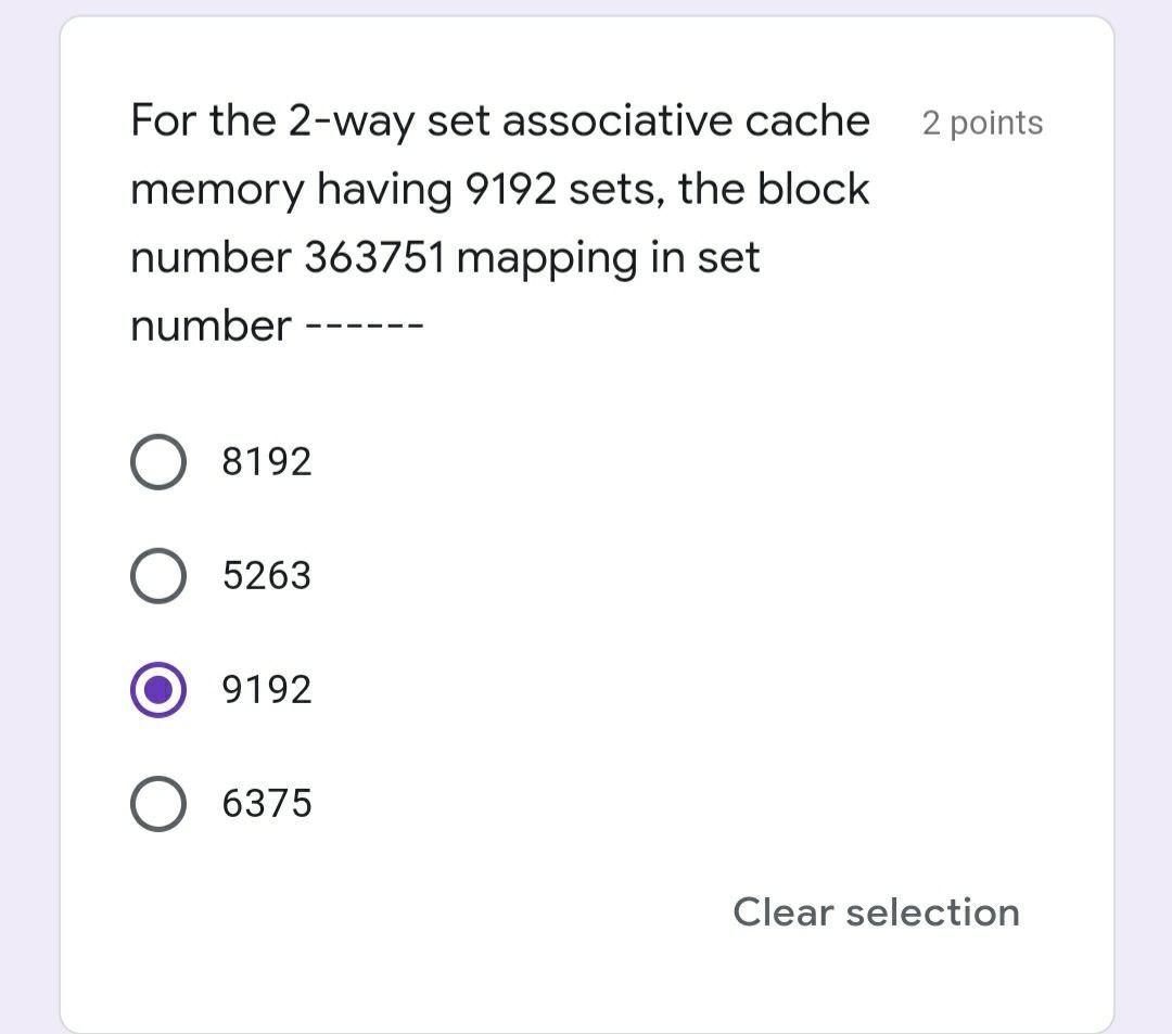 Solved 2 points For the 2-way set associative cache memory | Chegg.com