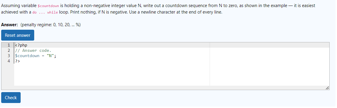 Solved issuming variable $countdown is holding a | Chegg.com