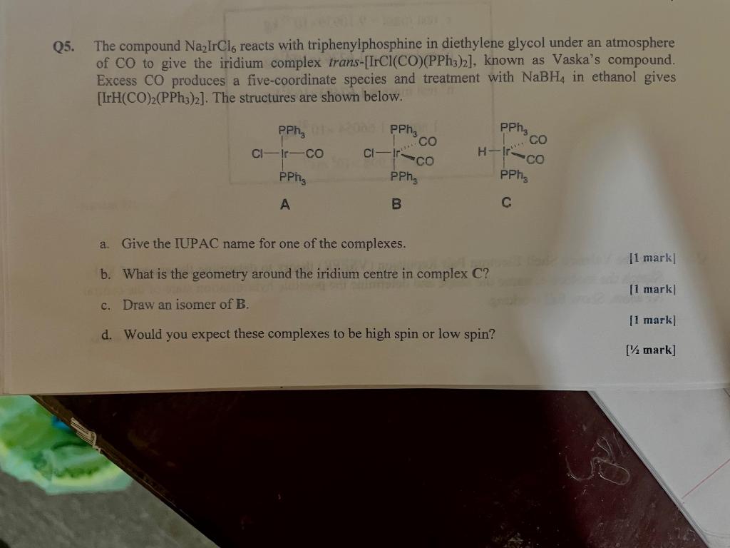 Solved Q5. The compound Na IrClo reacts with | Chegg.com