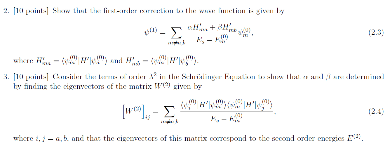 2 Second-order degenerate perturbation theory: | Chegg.com