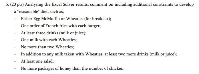 Solved Consider the diet problem summarized in the following | Chegg.com