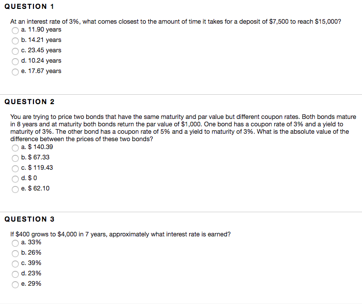 Solved QUESTION 1 At an interest rate of 3%, what comes | Chegg.com