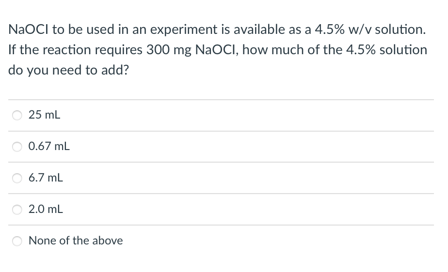 Solved NaOCI to be used in an experiment is available as a | Chegg.com