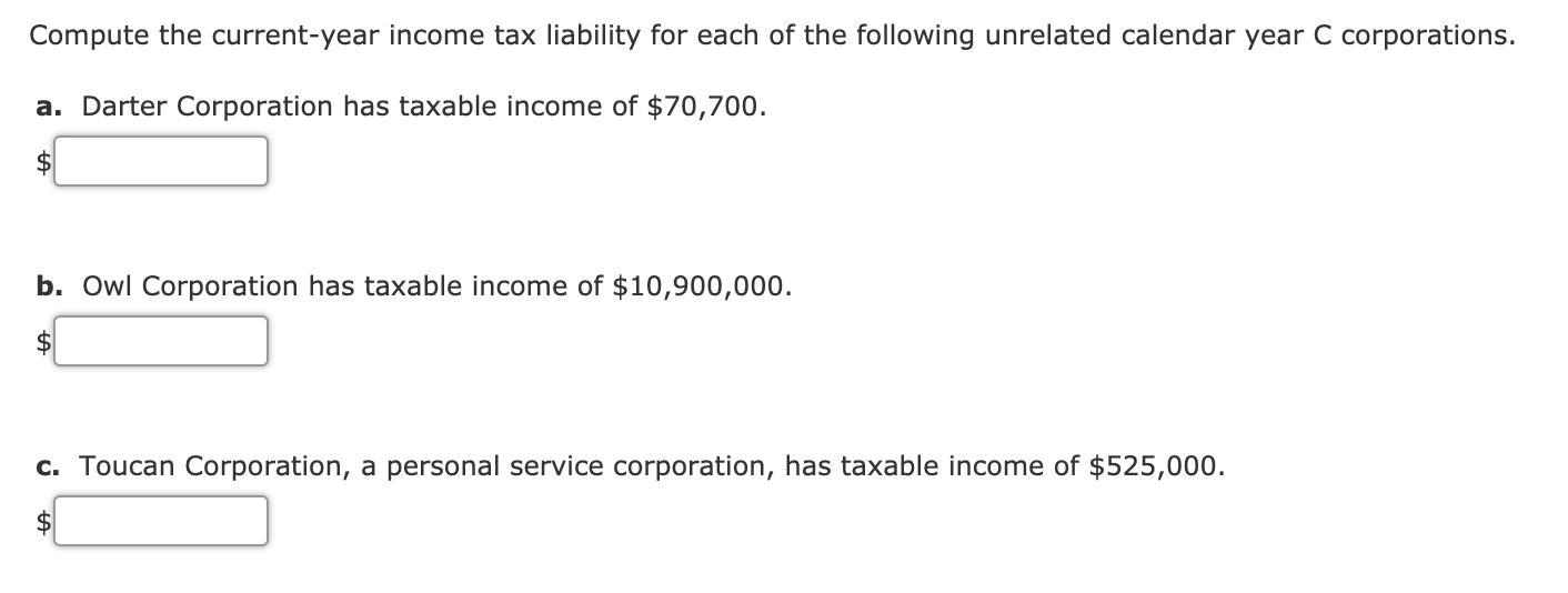Solved Compute the current-year income tax liability for | Chegg.com