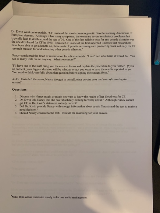 Solved Sometimes it is All in the Genes Part I_"The Genetic | Chegg.com