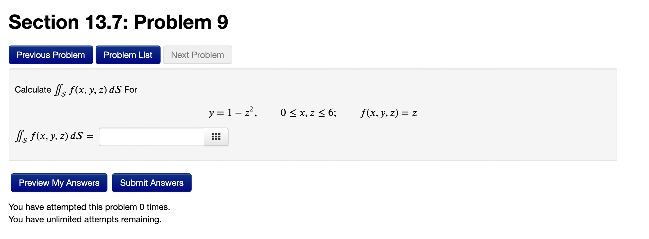 Solved Calculate ∬Sf(x,y,z)dS For y=1−z2,0≤x,z≤6;f(x,y,z)=z | Chegg.com