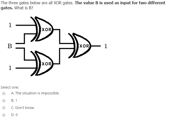 Solved The three gates below are all XOR gates. The value B | Chegg.com