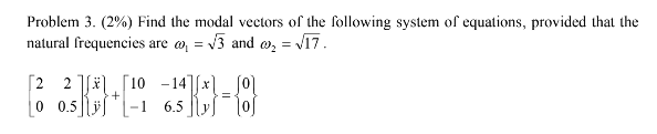 Solved Problem 3 2 Find The Modal Vectors Of The
