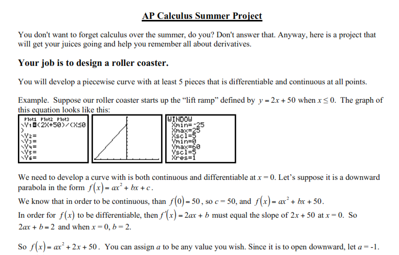 AP Calculus Summer Proiect You don't want to forget | Chegg.com