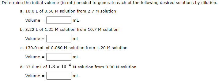 Solved Determine the initial volume (in mL) needed to | Chegg.com