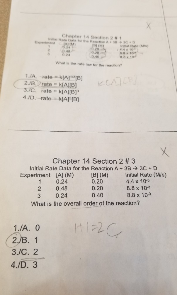 Solved Chapter 14 Section 2 # 1 Rate Data for the Reaction A | Chegg.com