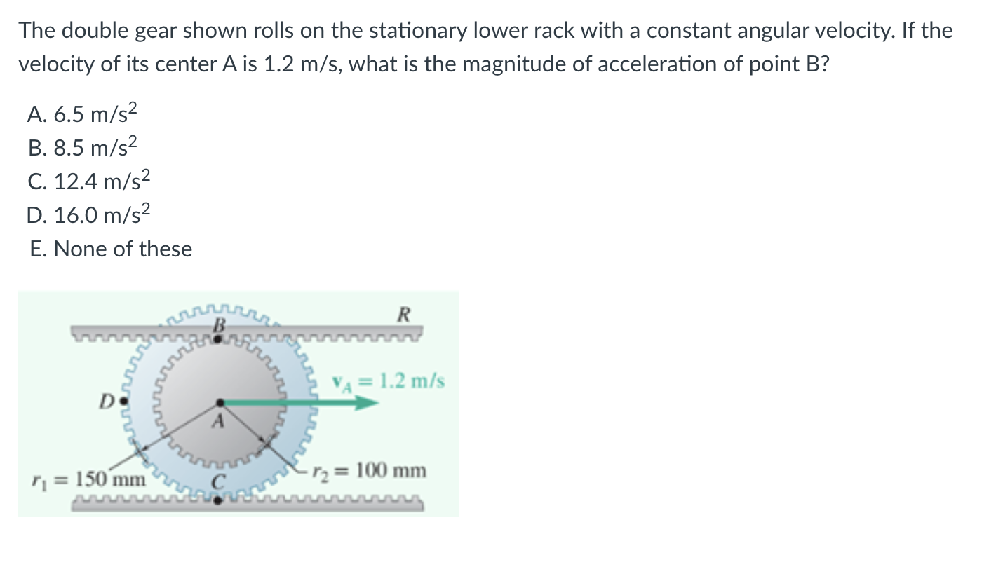 Solved The double gear shown rolls on the stationary lower | Chegg.com