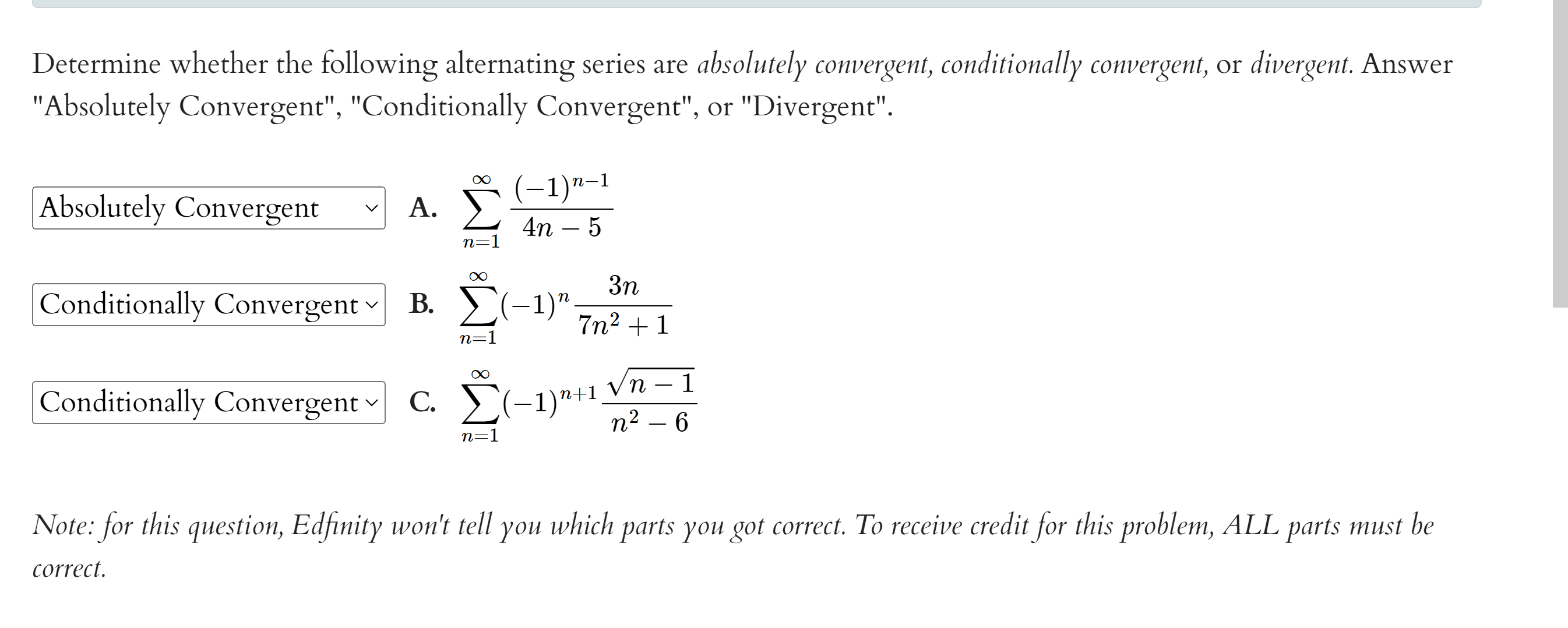 Solved Determine whether the following alternating series | Chegg.com