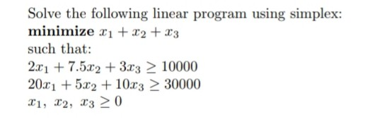 Solved Solve the following linear program using simplex: | Chegg.com